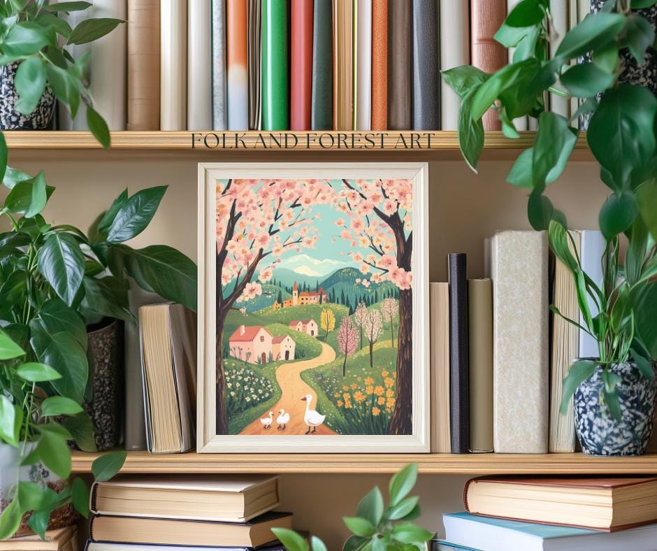 Charming Countryside Spring Landscape | Folk Art Digital Download ...