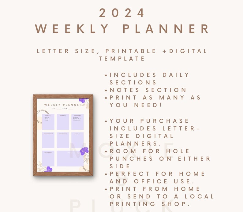 2024 Weekly Planner Printable Portrait, Minimalist Weekly Schedule ...