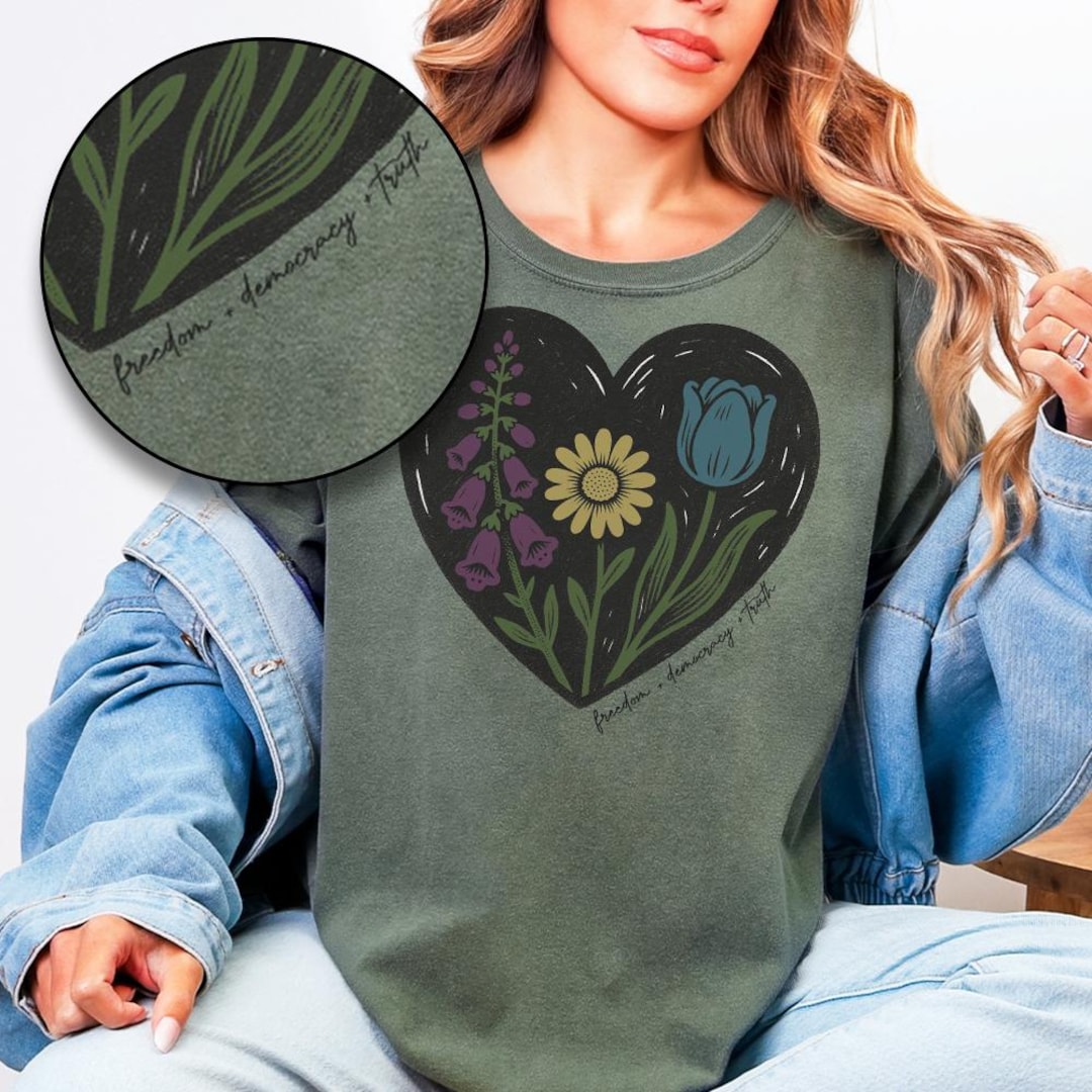 Subtle FDT Comfort Colors T-shirt: Floral Linocut, Feminist, Freedom ...