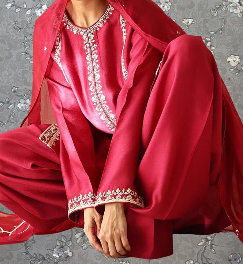 Deep Ruby Embroidered Pakistani Salwar Kameez Suit – Pink Tulip PR-0355 ...