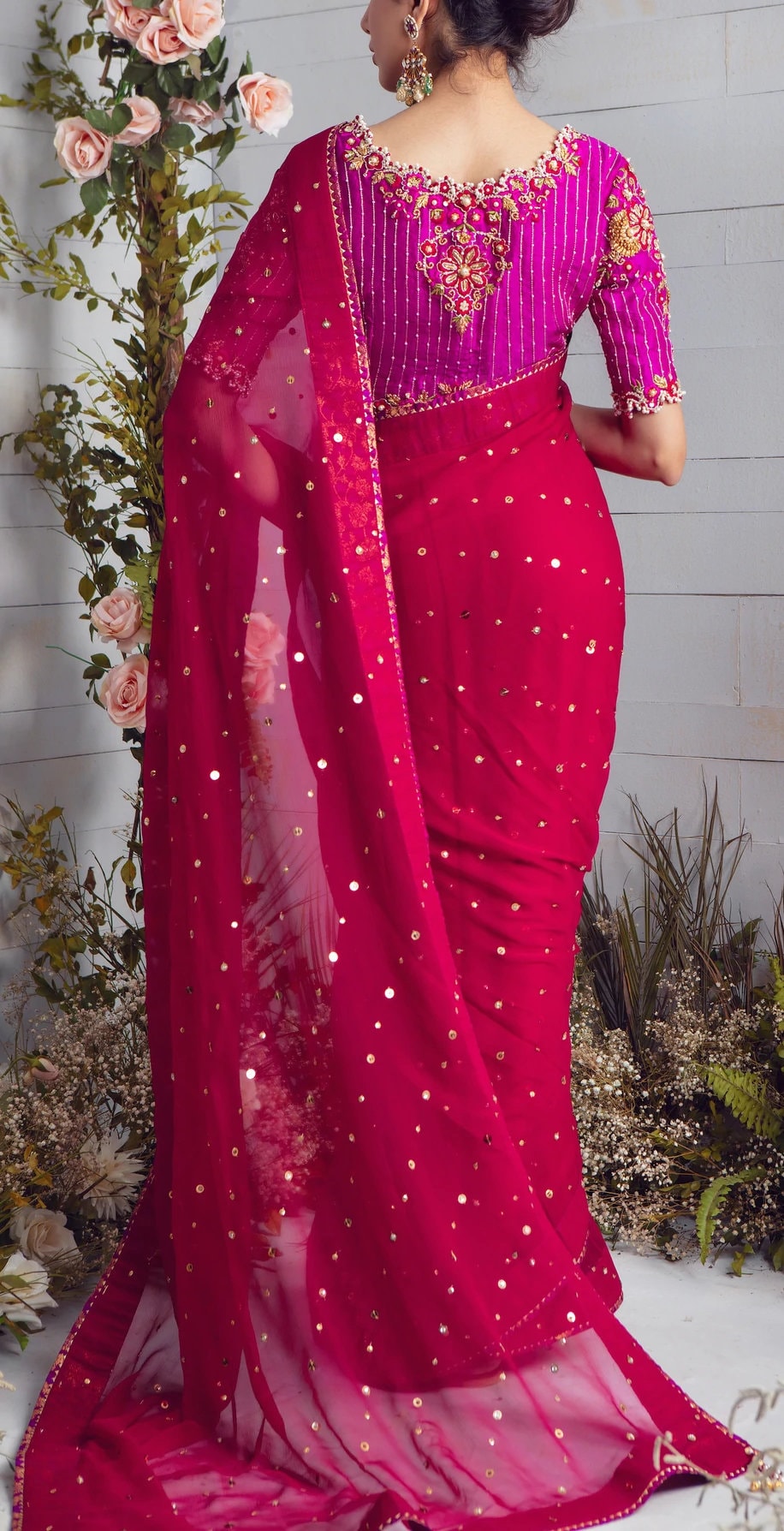 Pink Tulip Pakistani Indian Designer Wear Red Saree - PR 1029 - Etsy