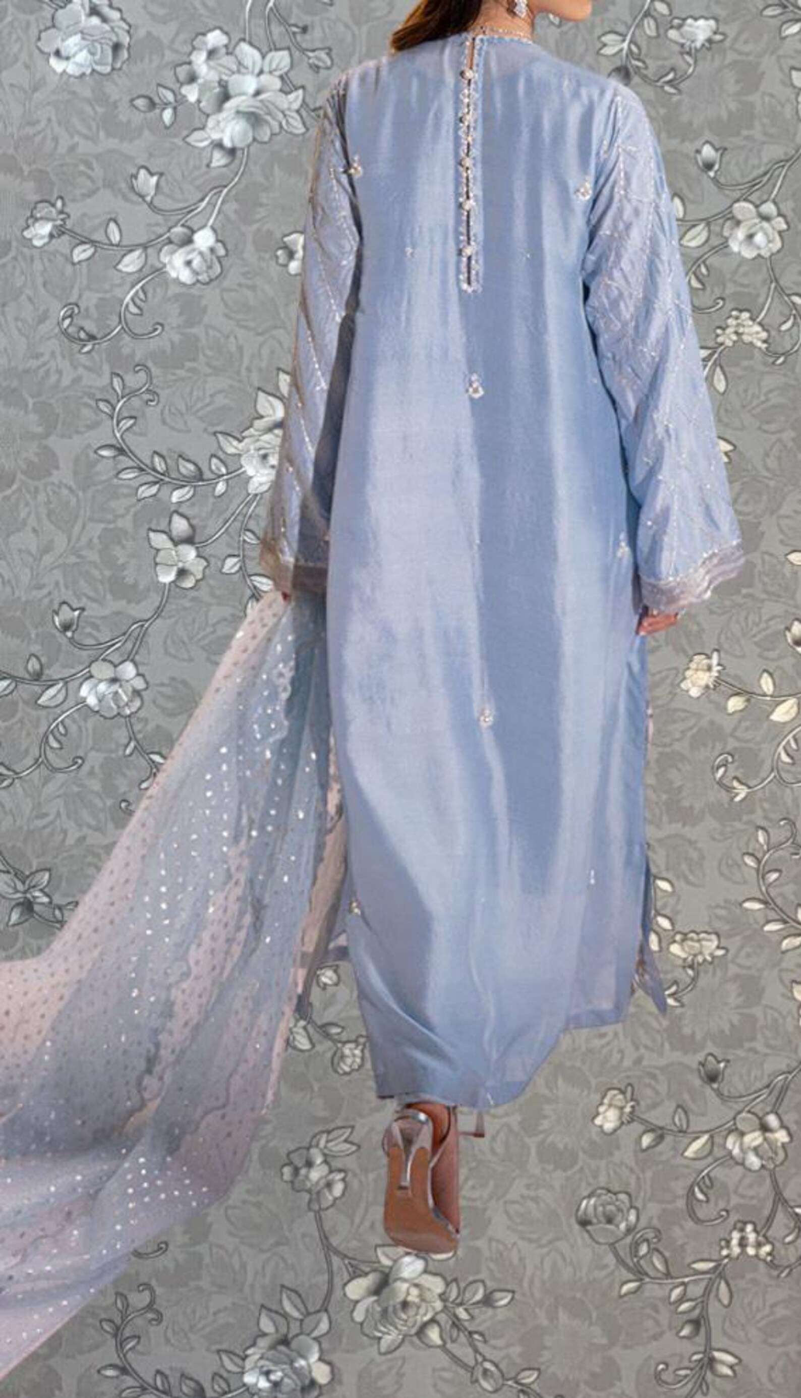 Blue Embroidered Formal Kaftan | Elegant Pakistani Style Long Dress ...