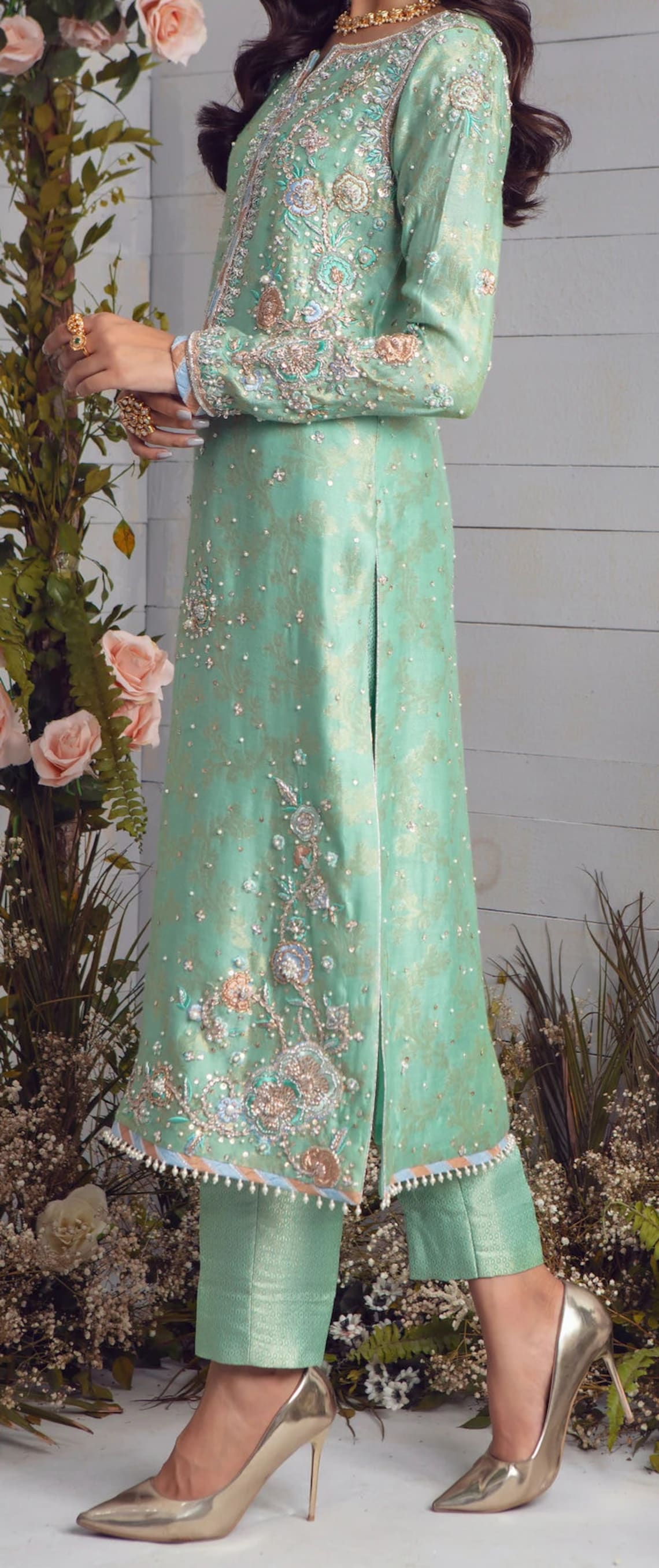 Pink Tulip Pakistani Indian Designer Wear Turquoise Shalwar Kameez - PR ...