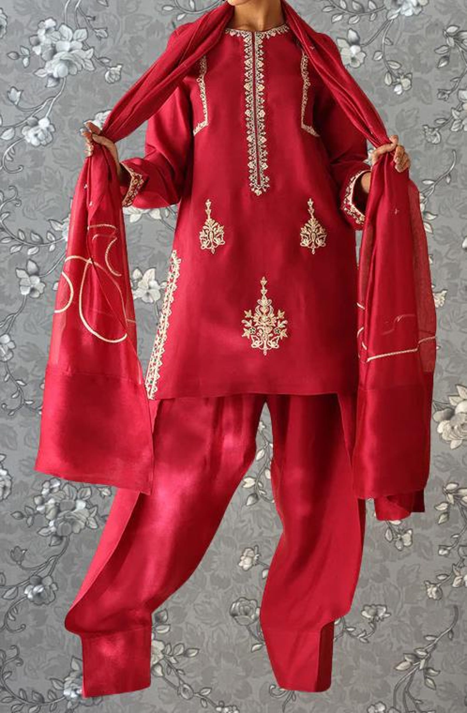 Deep Ruby Embroidered Pakistani Salwar Kameez Suit – Pink Tulip PR-0355 ...