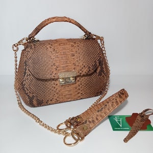 Women Exotic Bag, Python Skin Bag, Small Brown Handbag, Python Leather ...