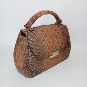 Women Exotic Bag, Python Skin Bag, Small Brown Handbag, Python Leather ...