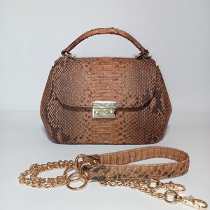 Women Exotic Bag, Python Skin Bag, Small Brown Handbag, Python Leather ...