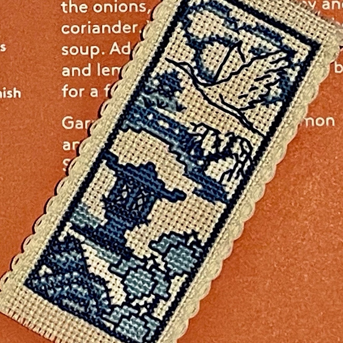 Willow Pattern Cross Stitch Bookmark, Chinoiserie Crane Scene - Etsy