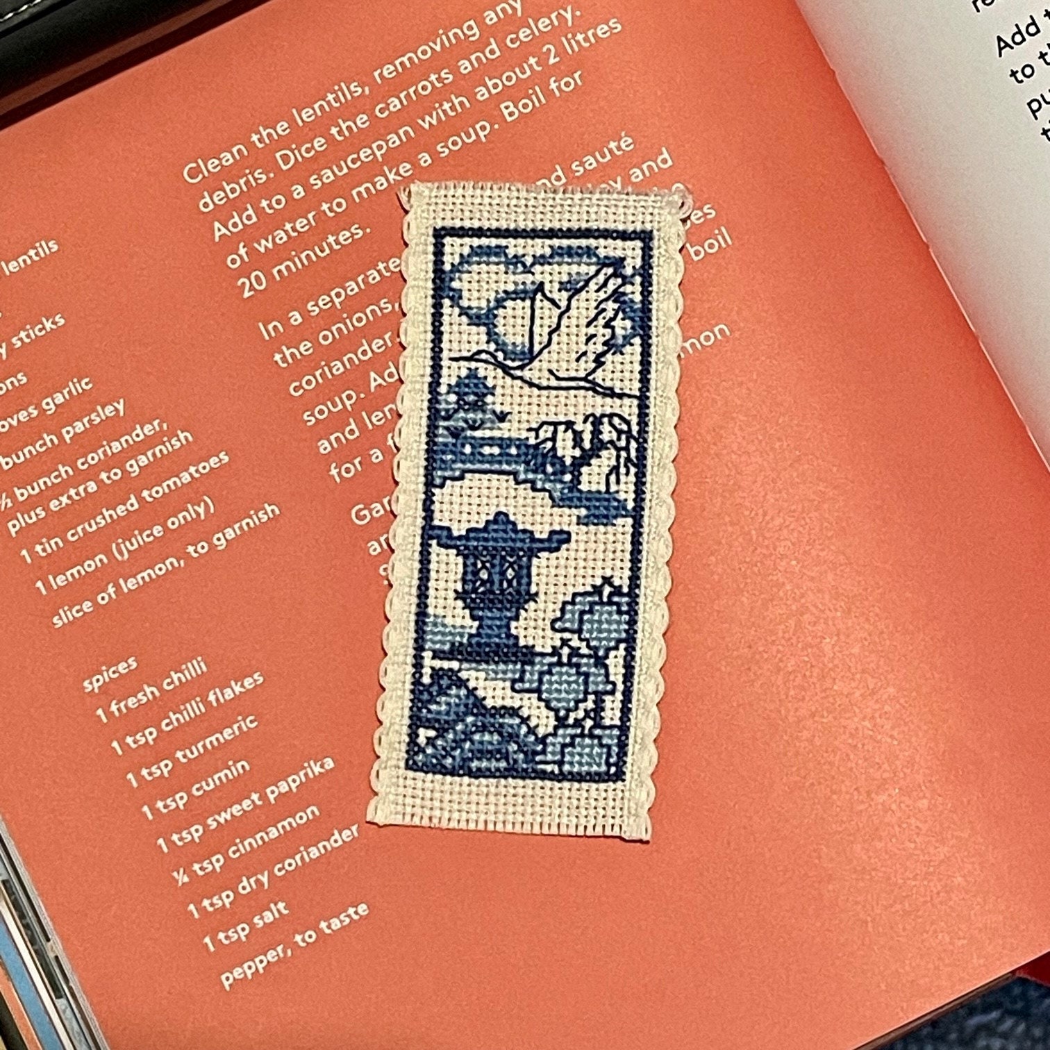 Willow Pattern Cross Stitch Bookmark, Chinoiserie Crane Scene - Etsy