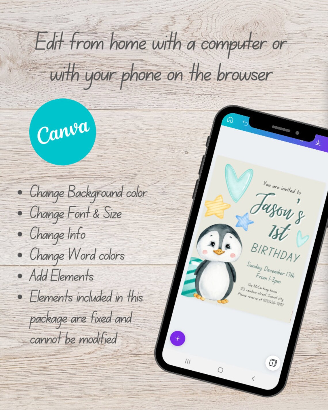 Editable PENGUIN BIRTHDAY Template Party Invitation, Birthday Dinner ...