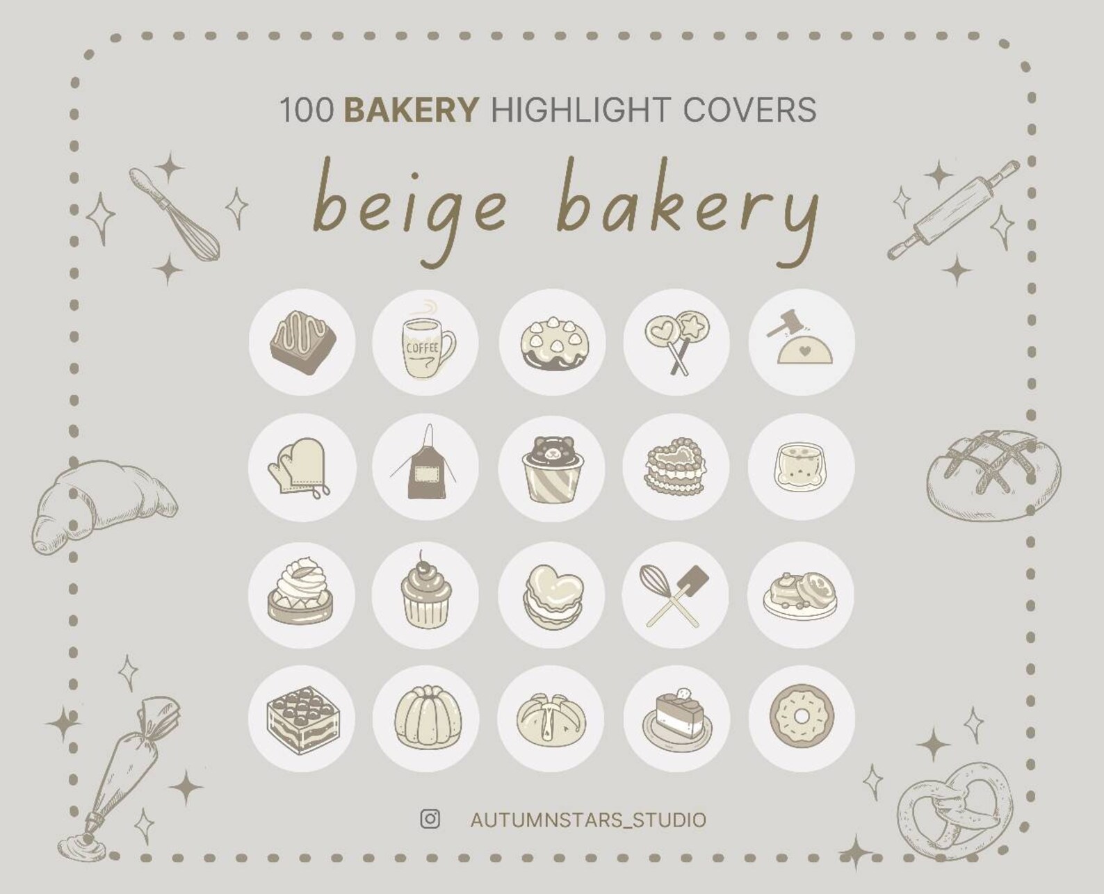 100 BEIGE BAKERY Instagram Story Highlight Icons Covers Chef Pastry ...