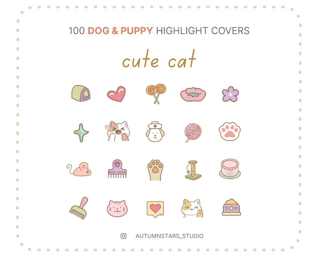 100 CUTE CAT Instagram Story Highlight Covers, Cats Icons, Pastel Cat ...