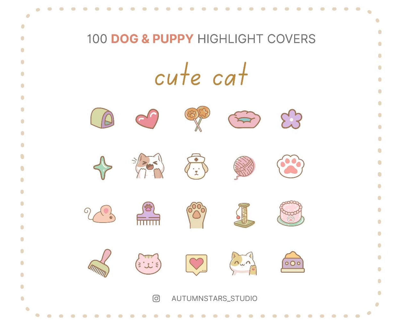 100 CUTE CAT Instagram Story Highlight Covers, Cats Icons, Pastel Cat ...