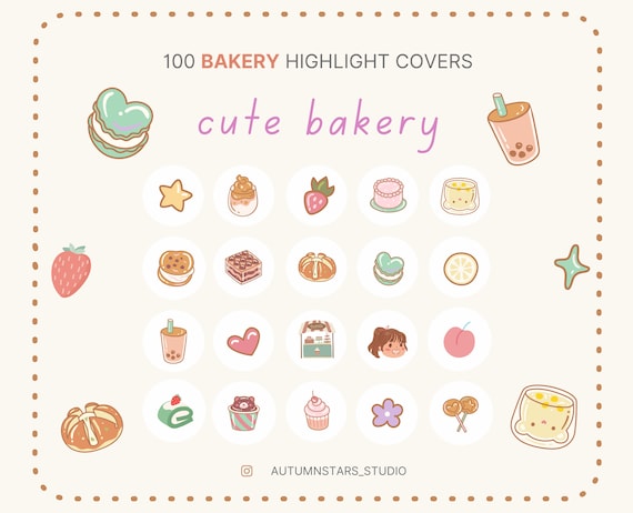 100 CUTE BAKERY Kawaii Korean Style Instagram Story Highlight | Etsy