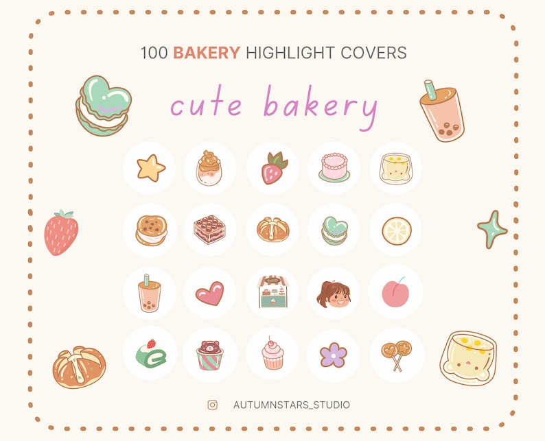 100 CUTE BAKERY Kawaii, Korean Style Instagram Story Highlight Icons ...