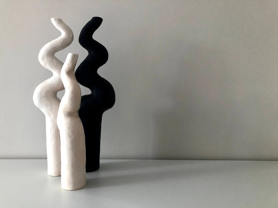 Unique Artistic Ceramic Sculpture Set of Modern Vases Object 02 BLACK ...