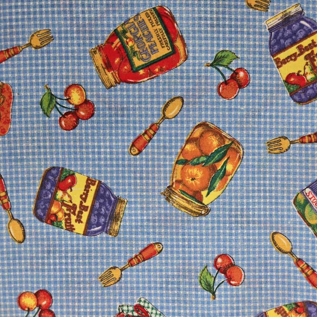 Vintage Canning Jars Fabric, Blue Check, Half Yard - Etsy