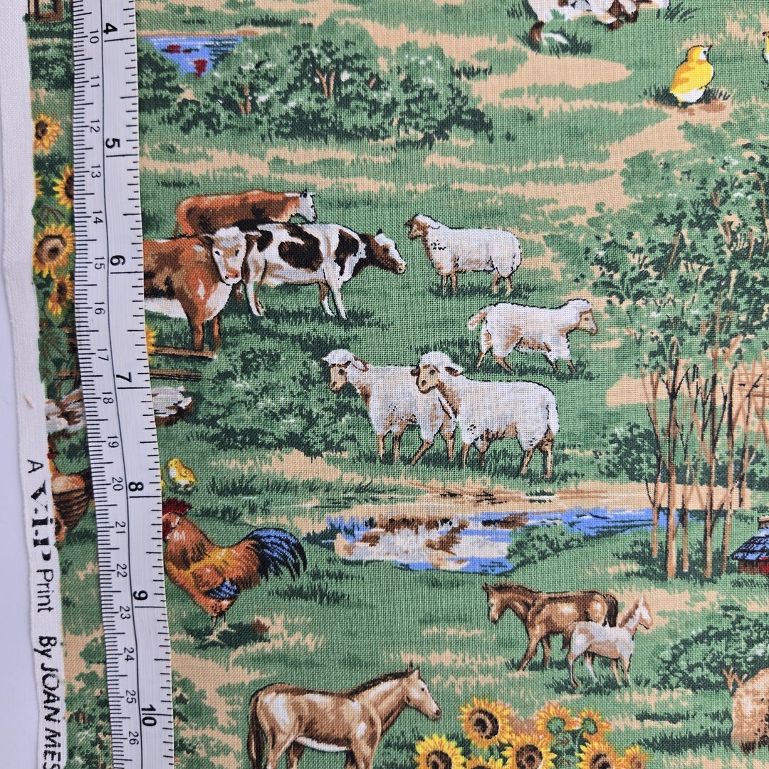 Farmyard With Animals & Sunflowers Fabric Vintage VIP Cranston, Half ...