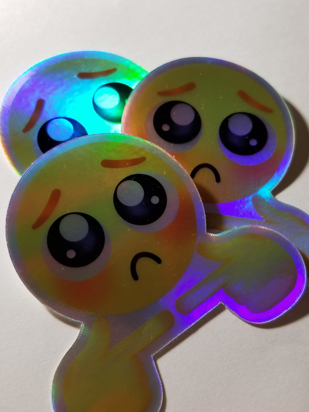 Holographic Shy Emoji Meme Sticker - Etsy