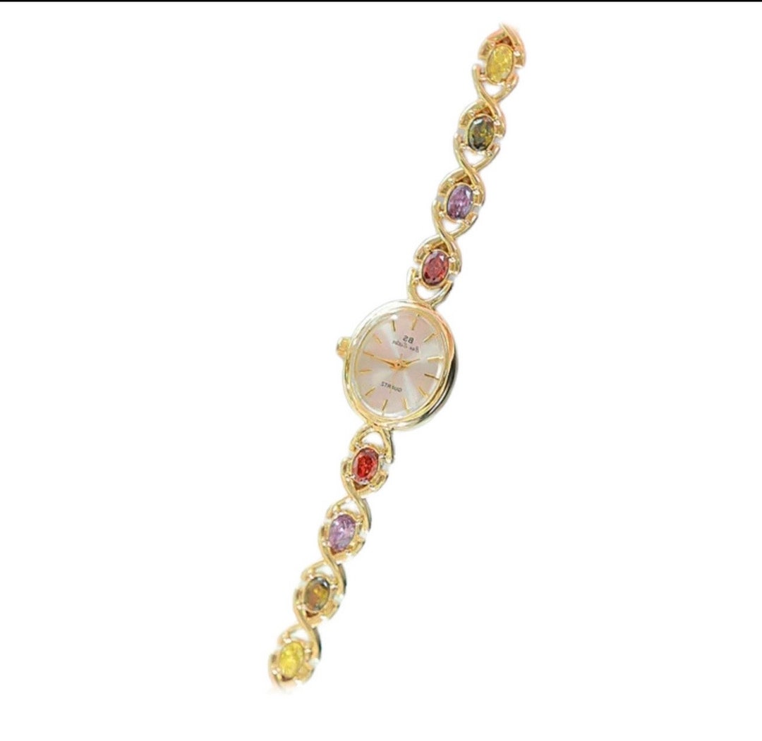 Gold Vintage Watch, Gemstone Gold Watch, Unique Watch, Rainbow ...