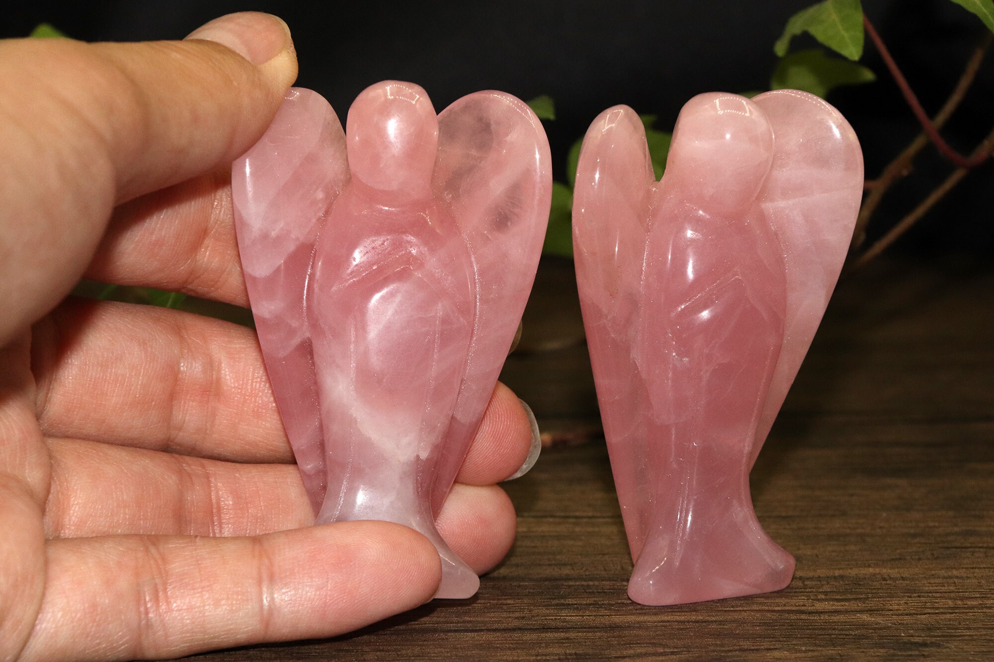 3'' Rose Quartz Angel- Hand Carving Angel Statue - Rose Quartz Carving ...
