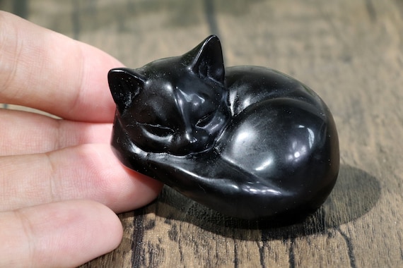 2 '' Natural Obsidian Sleeping Cat Obsidian Cat - Etsy