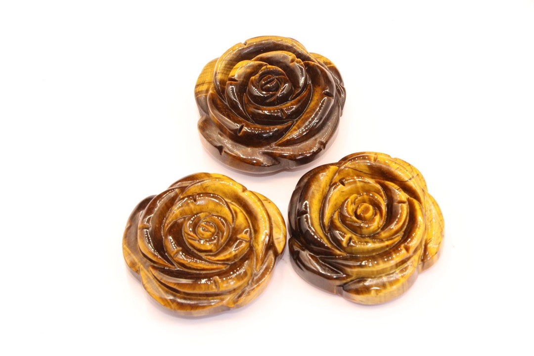 3 Pieces Natural Tiger Eye Carved Rose,tiger Eye Rose, Crystal Flower ...