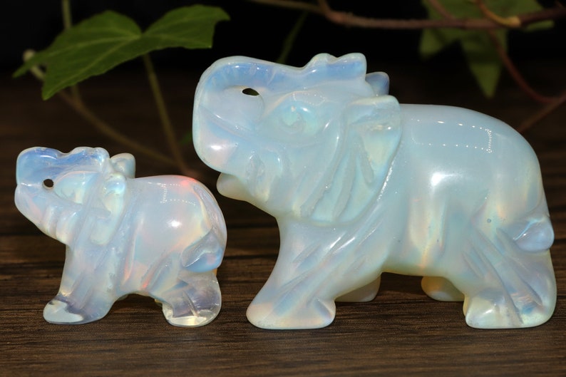 Mother and Child Elephant, Synthetic Opal Carving Elephant, Elephant ...