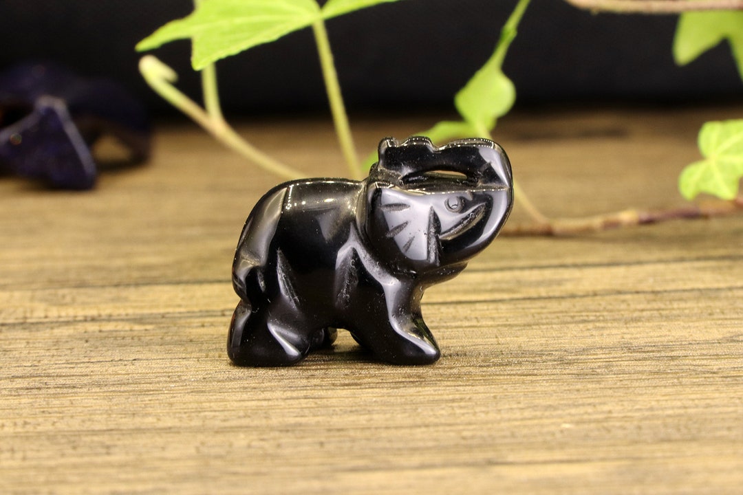 Natural Obsidian Carving Elephant, Elephant Gift, Hand Carving Elephant ...