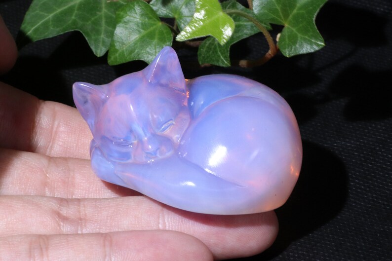 2 '' Synthetic Pink Opal Sleeping Cat Opalite Cat | Etsy