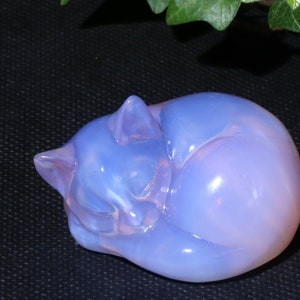 2 '' Synthetic Pink Opal Sleeping Cat, Opalite Cat Statue, Crystal Cat ...