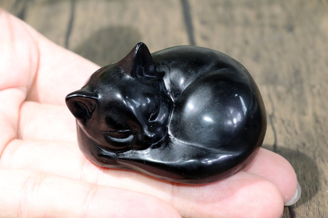 2 '' Natural obsidian sleeping cat obsidian cat | Etsy