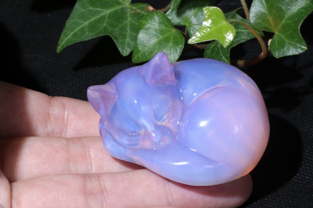 2 '' Synthetic Pink Opal Sleeping Cat, Opalite Cat Statue, Crystal Cat ...