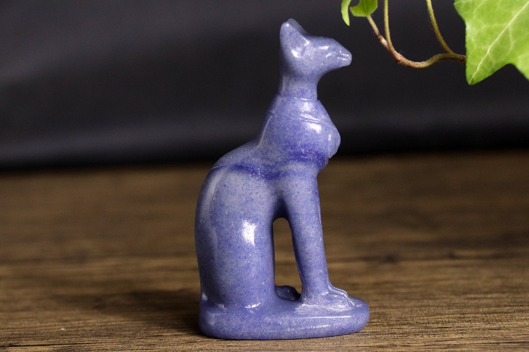 3 '' Natural Blue Aventurine Carving Cats, Egyptian Cat Statue, Crystal ...