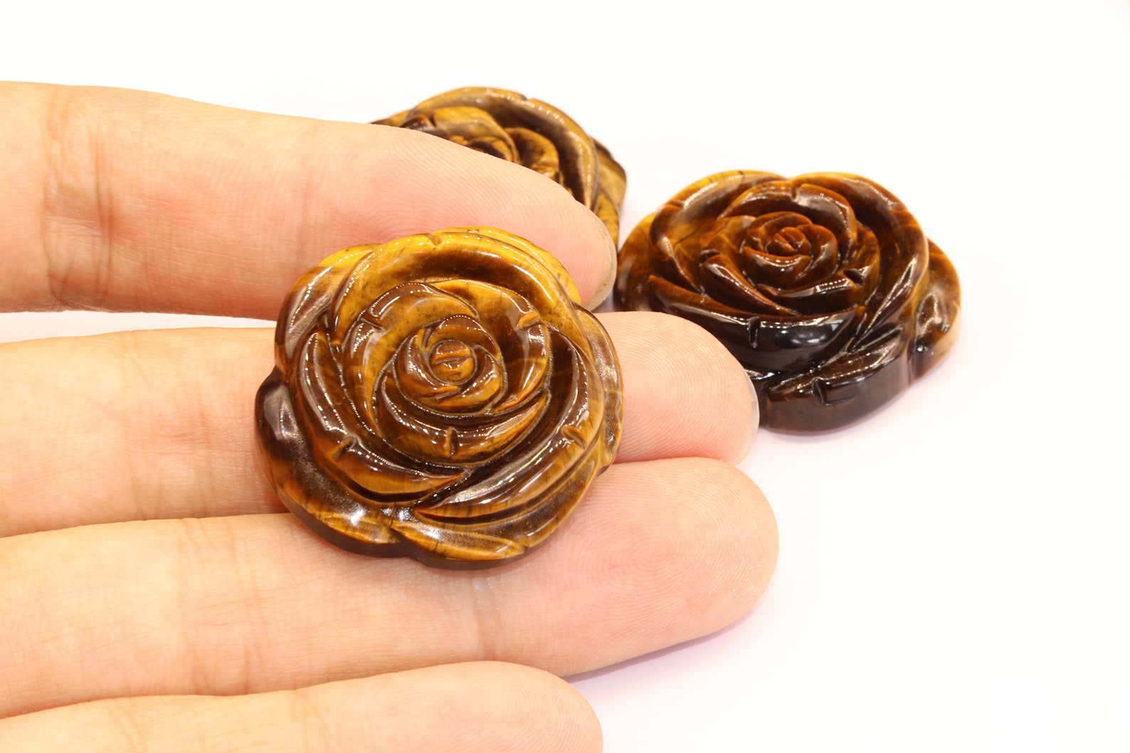 3 Pieces Natural Tiger Eye Carved Rosetiger Eye Rose Crystal | Etsy