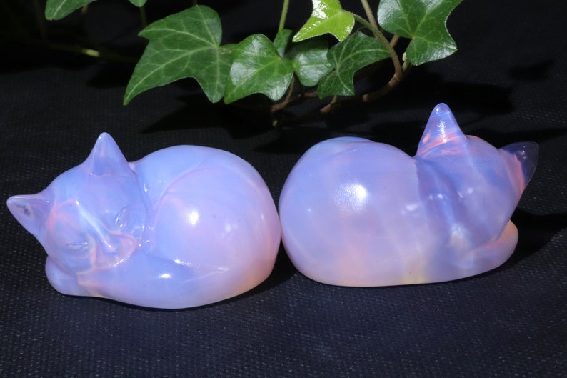 2 '' Synthetic Pink Opal Sleeping Cat Opalite Cat | Etsy