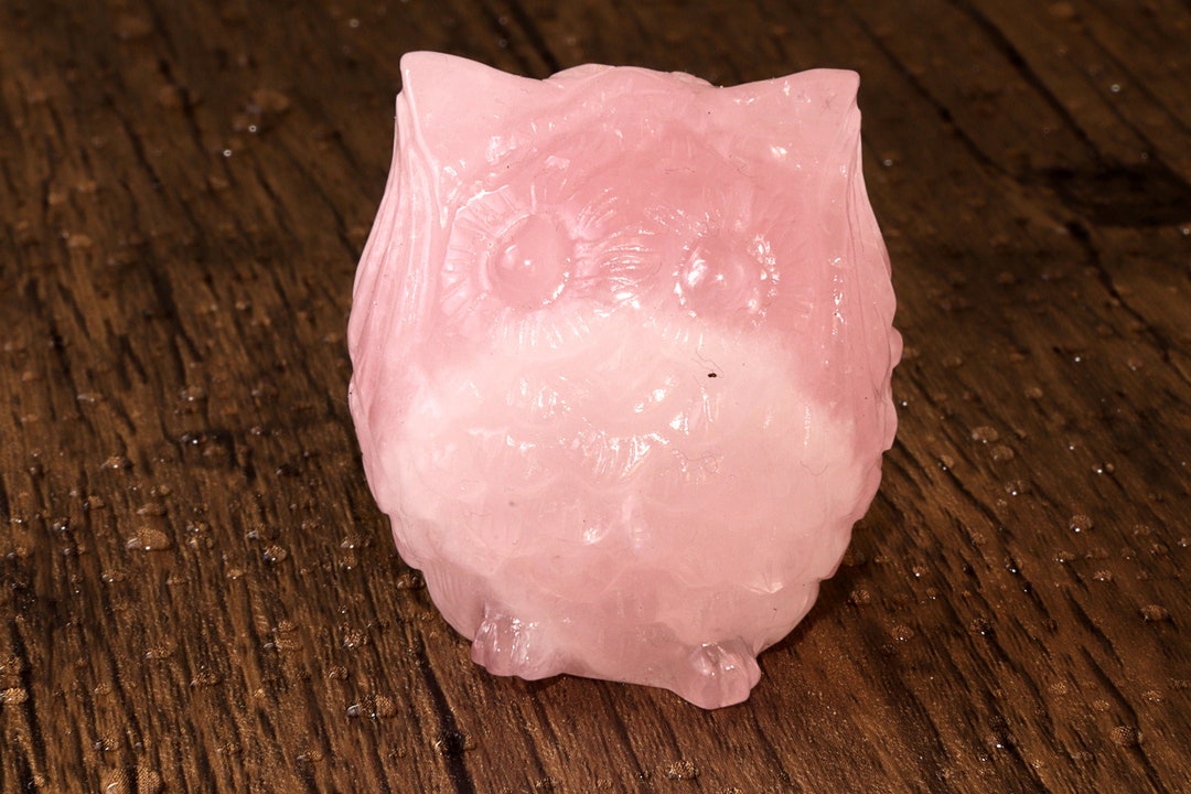 Rose Quartz Owl Carving-rose Quartz Carving Cartoon Animal-owl Spirit ...