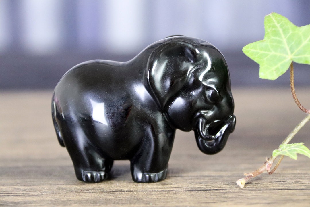 3'' Obsidian Carved Elephant, Elephant Gifts,animal Carving, Birthday ...