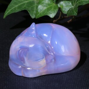 2 '' Synthetic Pink Opal Sleeping Cat, Opalite Cat Statue, Crystal Cat ...