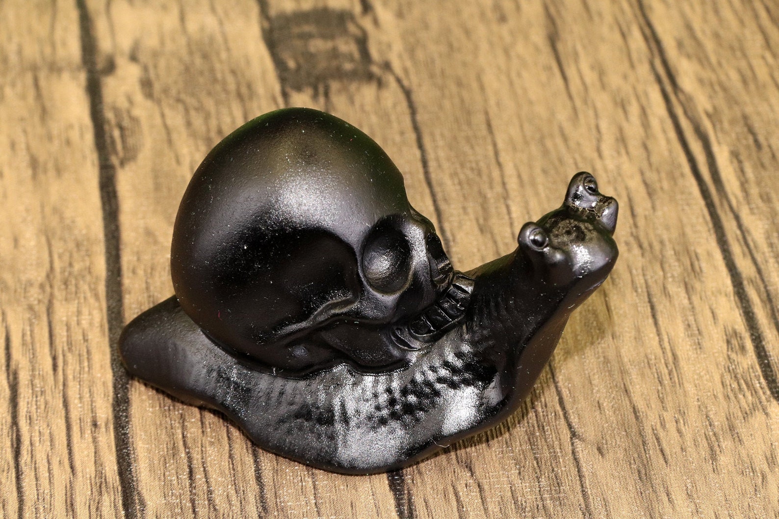 3'' Natural Obsidian Carved Skull Shell Snail-hand Carving Cartoon ...
