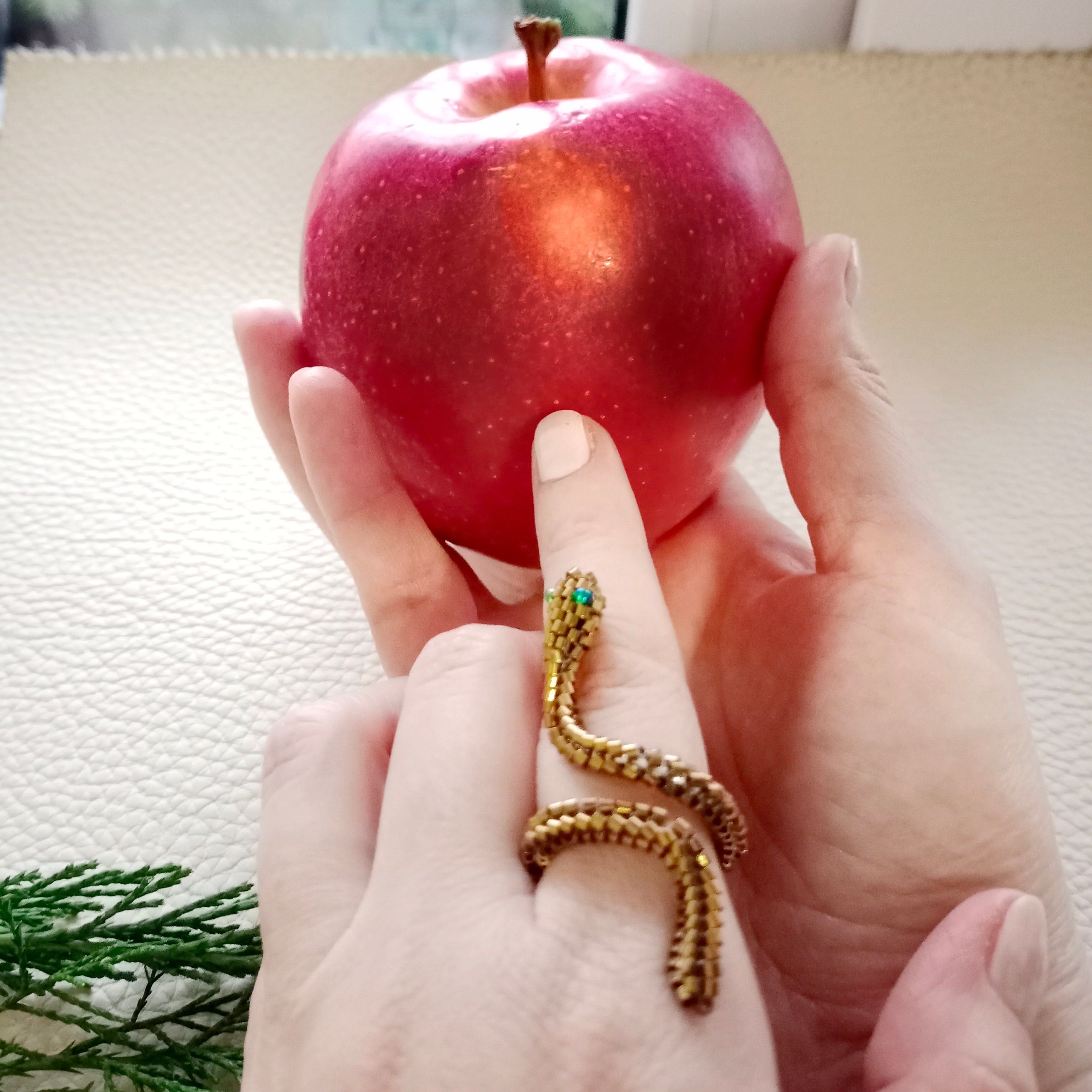 Beaded Snake Ring. Golden Lizard Dragon Handmade Jewelry. One Size Fits ...