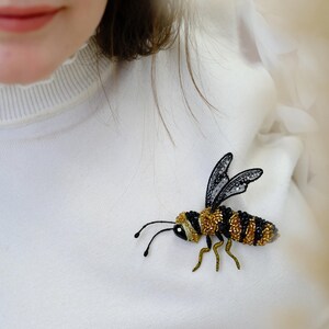 Brooch Crystal Bee Wasp Pin. 3d Golden Insect. Jewelery Embroidered ...