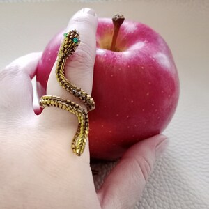 Beaded Snake Ring. Golden Lizard Dragon Handmade Jewelry. One Size Fits ...