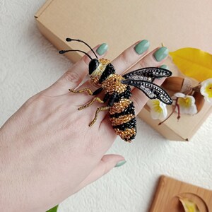 Brooch Crystal Bee Wasp Pin. 3d Golden Insect. Jewelery Embroidered ...