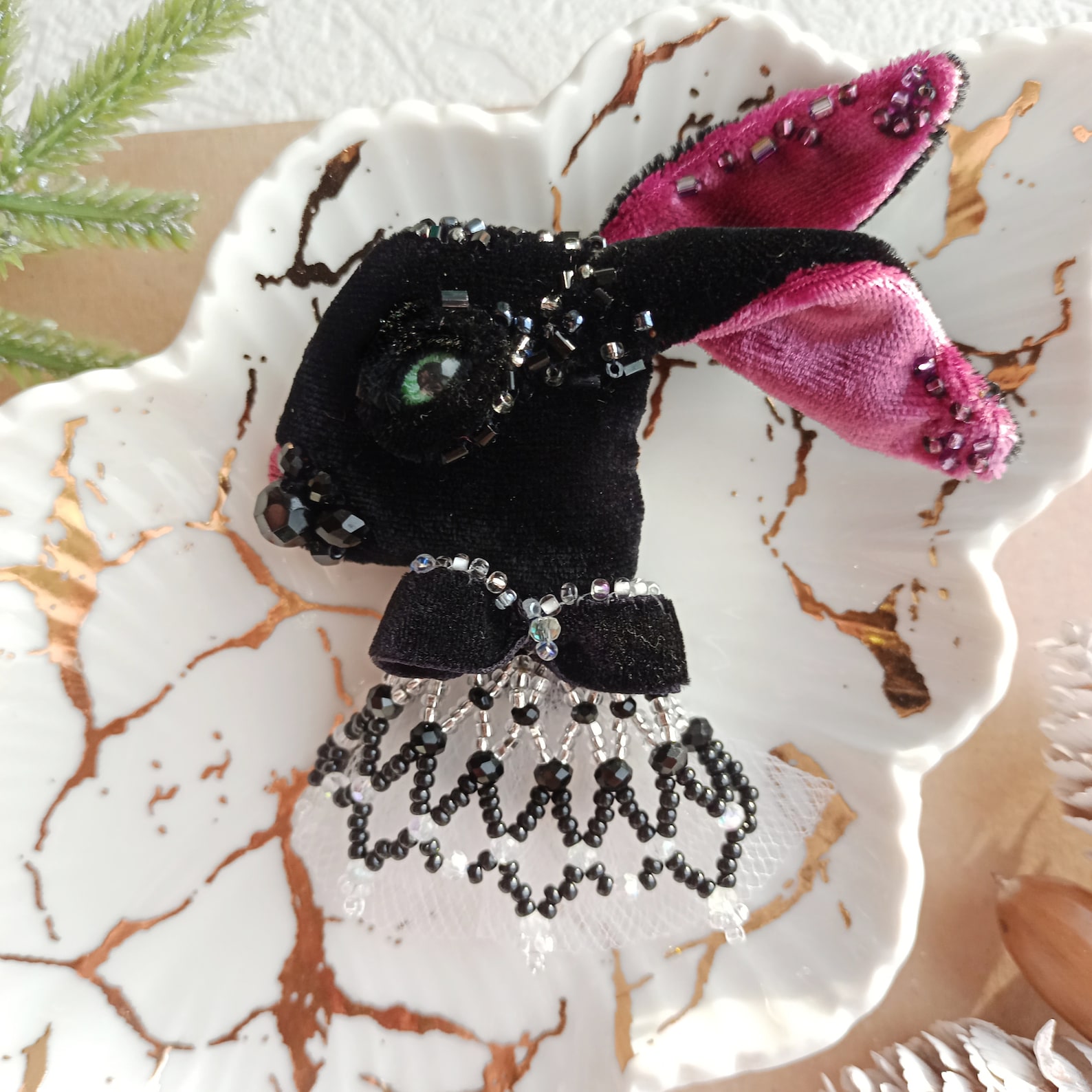 Embroidered Velvet Brooch in the Shape of an Easter Rabbit, Hare Pin ...