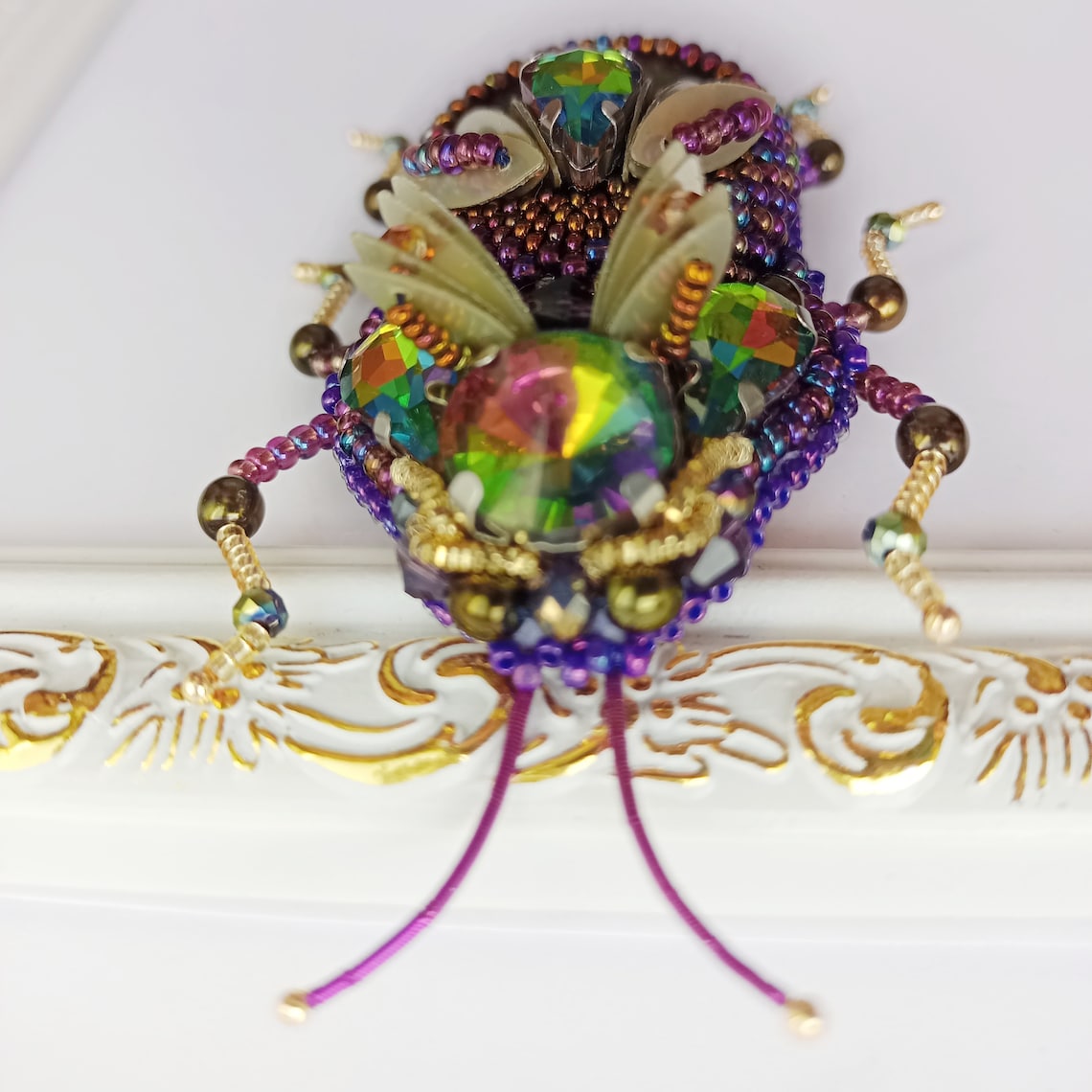 Pin Beetle. Brooch Beaded Insect. Cicada Grasshopper Dragonfly ...