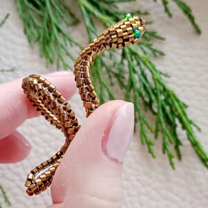 Beaded Snake Ring. Golden Lizard Dragon Handmade Jewelry. One Size Fits ...