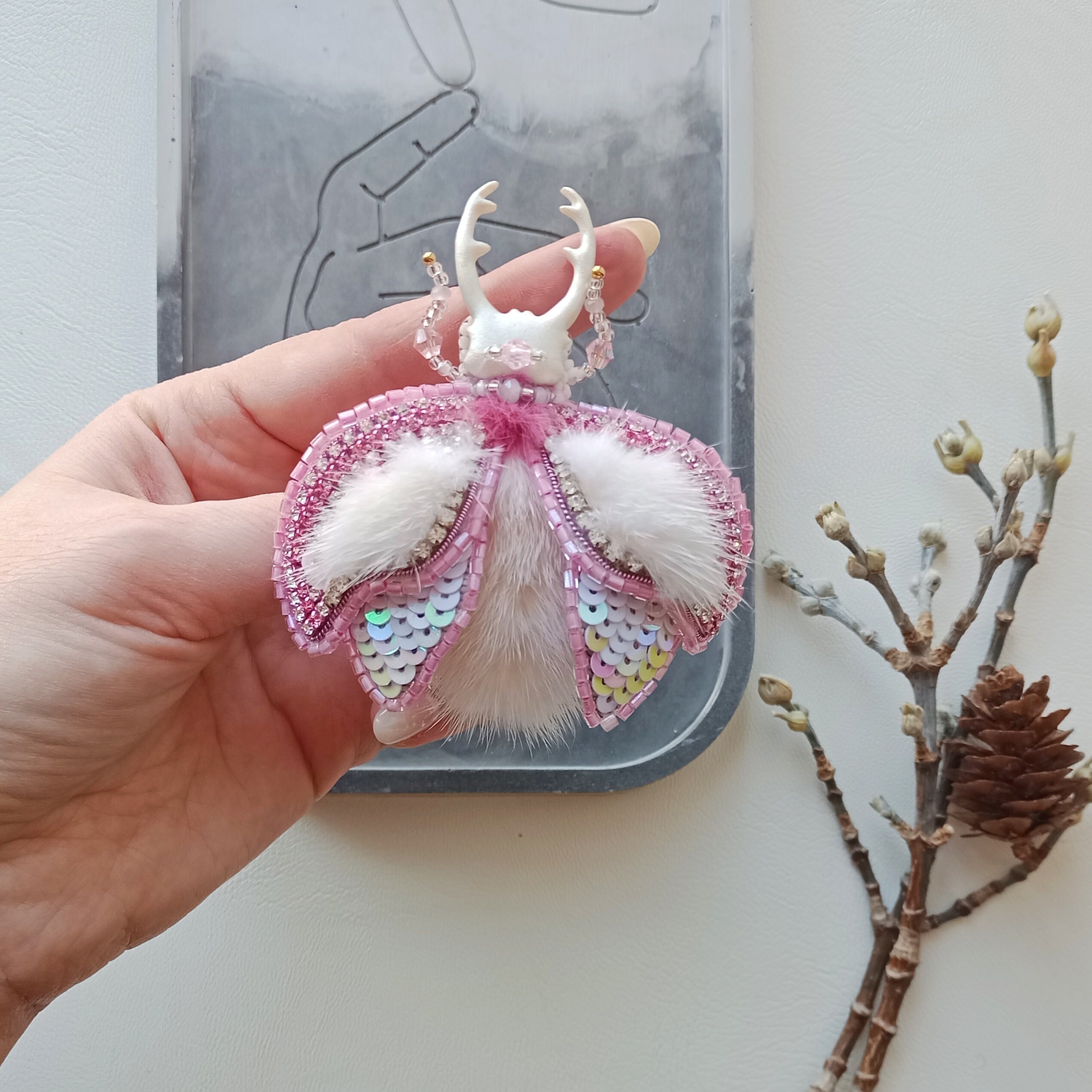 Brooch-pin Moth. Cicada With Fur, Butterfly, Embroidered Beetle ...