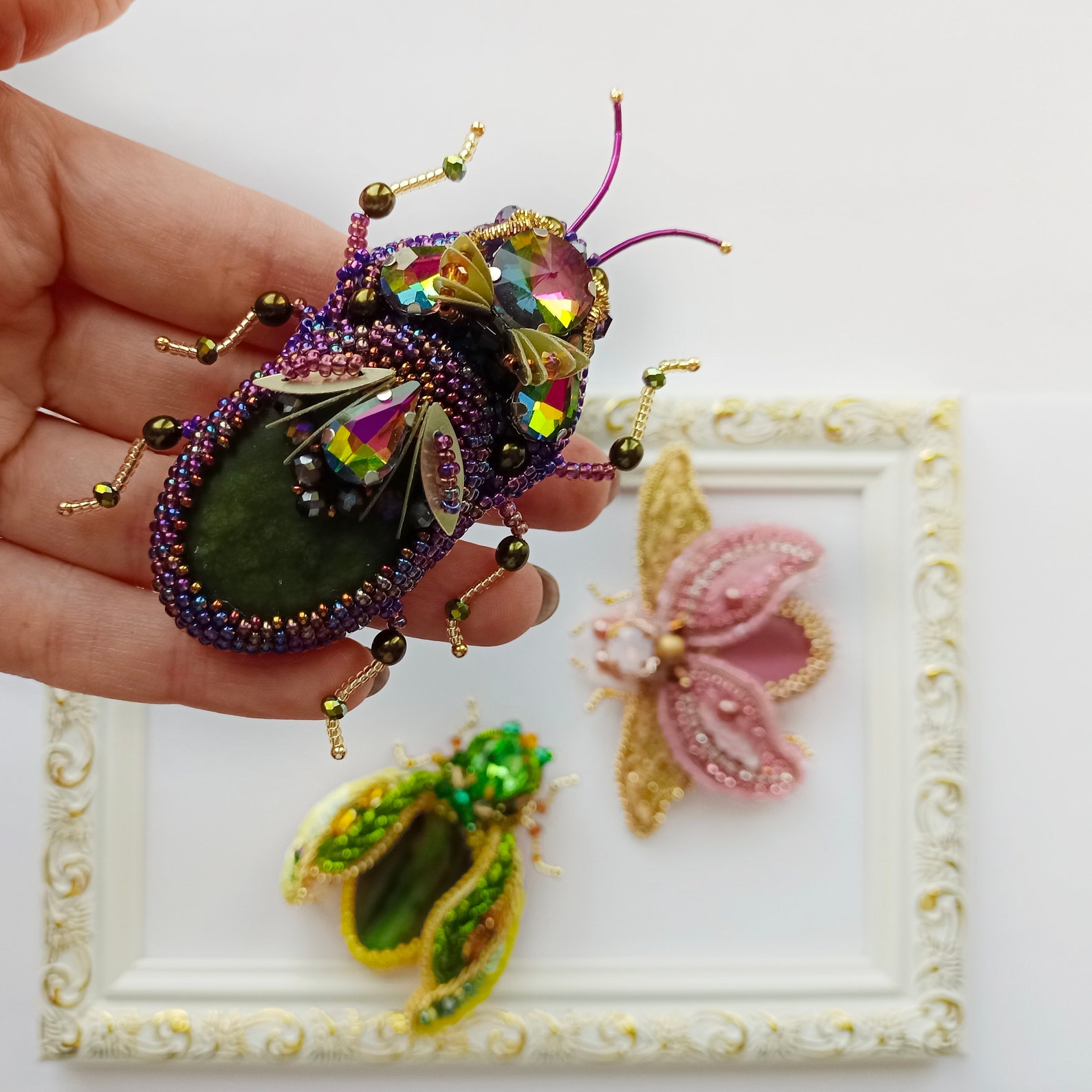 Pin Beetle. Brooch Beaded Insect. Cicada Grasshopper Dragonfly ...