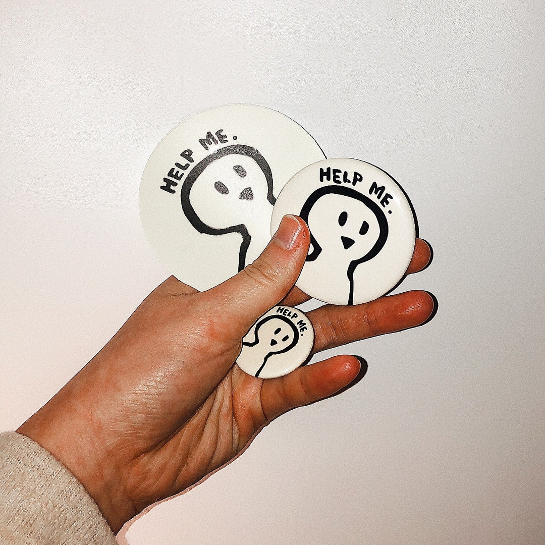 The "help Me" Starter Kit Stickers and Badge Pins Set - Etsy